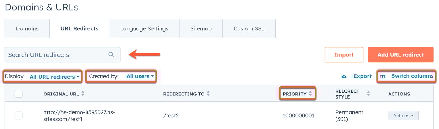 Create and manage URL redirects